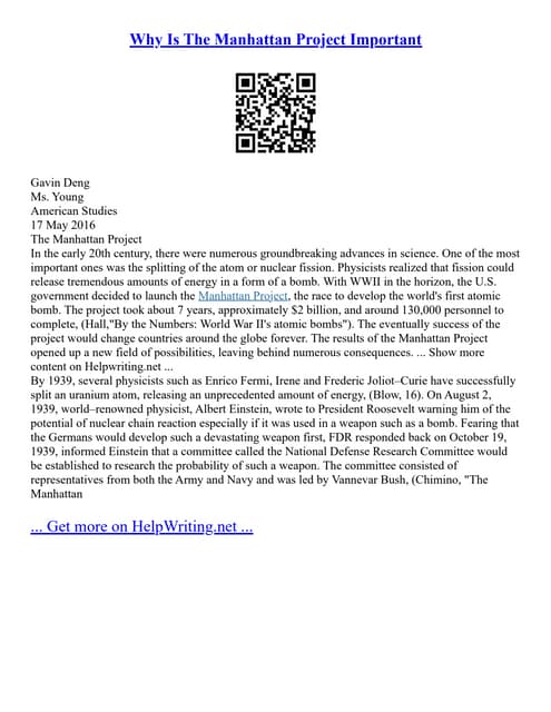 Manhattan Project Essay | PDF