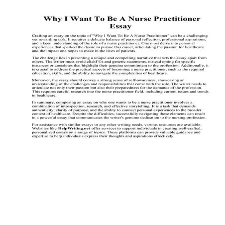 Why I Want To Be A Nurse Practitioner Essay | PDF