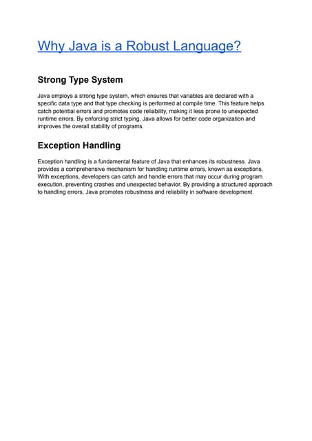 Why Java is a Robust Language | PDF Why Java is a Robust Language | PDF