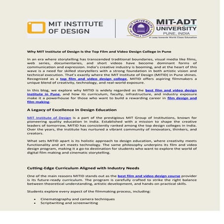 Why MIT Institute of Design Is the Top Film and Video Design College in ...