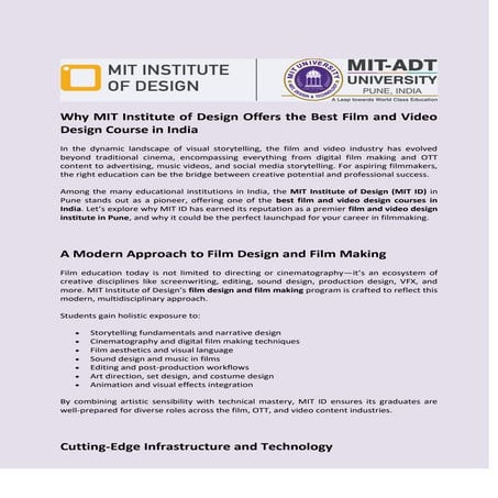 Why MIT Institute of Design Offers the Best Film and Video Design ...