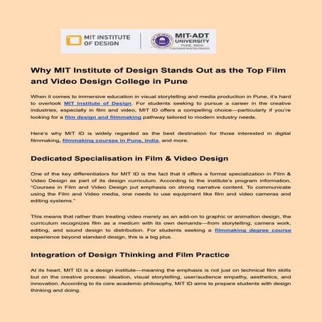 Why MIT Institute of Design Stands Out as the Top Film and Video Design ...