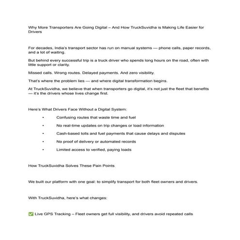 🚛💡 Why More Transporters Are Going Digital — And How TruckSuvidha Helps.pdf