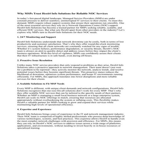 Why MSPs Trust Hex64 Info Solutions for Reliable NOC Services | PDF