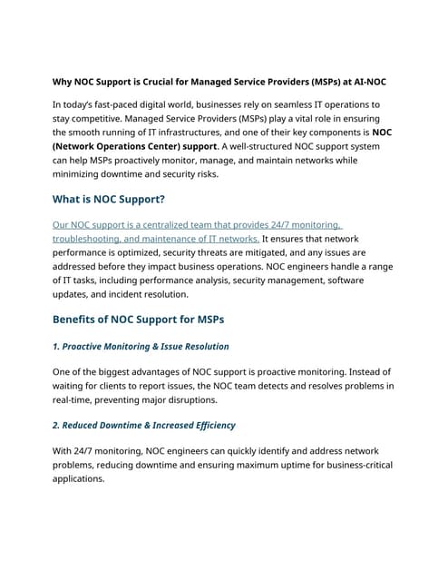 Maximizing IT Efficiency and The Critical Role of NOC Support for MSPs ...