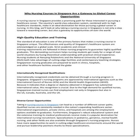 Why Nursing Courses In Singapore Are A Gateway To Global Career