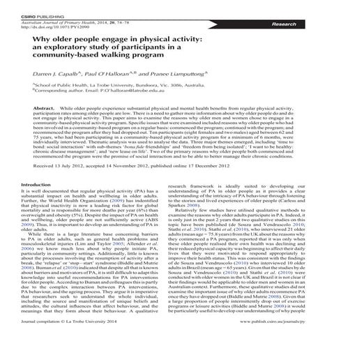 Why older people engage in physical activity an exploratory study of participants in a community ...