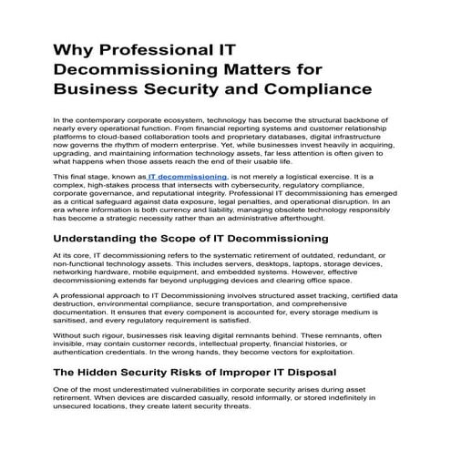 Why Professional IT Decommissioning Matters for Business Security and ...