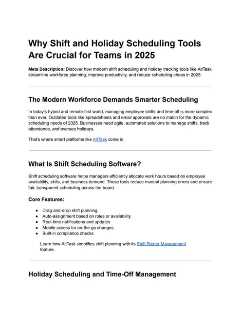 Employee Scheduling Software: Optimizing Workforce Management in the Modern Workplace | PDF