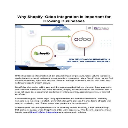 The Importance of Shopify–Odoo Integration for Business Growth | PDF