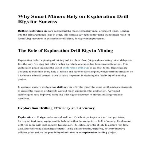 Why Smart Miners Rely on Exploration Drill Rigs for Success | PDF
