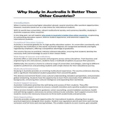 Why Study in Australia Is Better Than Other Countries | PDF