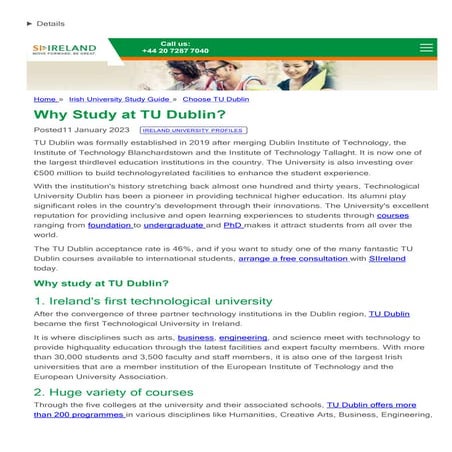 Why Study TU Dublin | SI-UK Educational Organisation | PDF