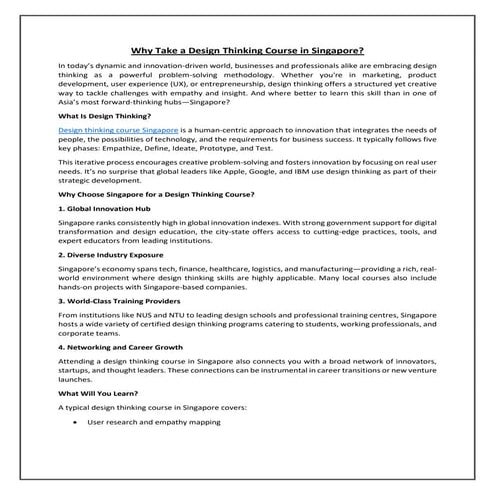 Why Take a Design Thinking Course in Singapore? | PDF