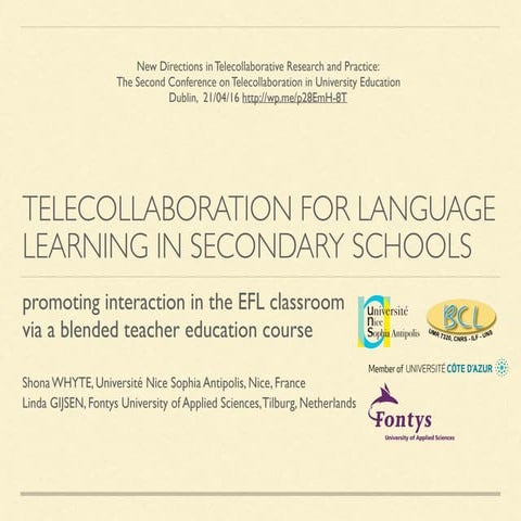 Telecollaboration for language learning in secondary schools | PDF