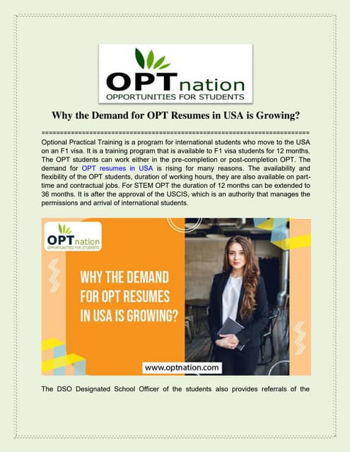 Grab OPT Resumes in USA | PDF | Resume Writing and Advice | Job Search