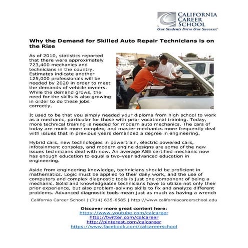 Why the Demand for Skilled Auto Repair Technicians is on the Rise | PDF