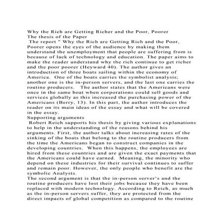 Why the Rich are Getting Richer and the Poor, PoorerThe thesis o.docx