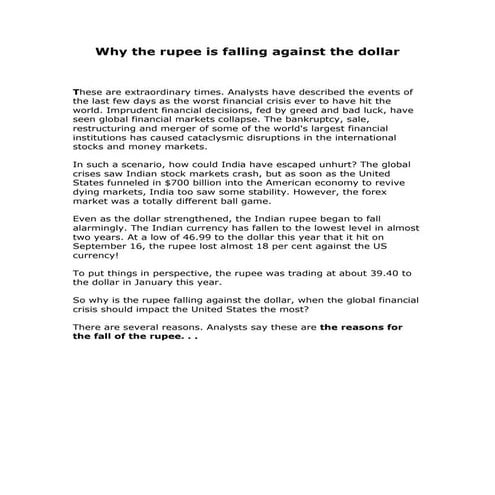 Why the rupee is falling against the dollar | PDF