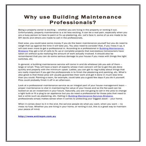 Why use Building Maintenance Professionals? | PDF