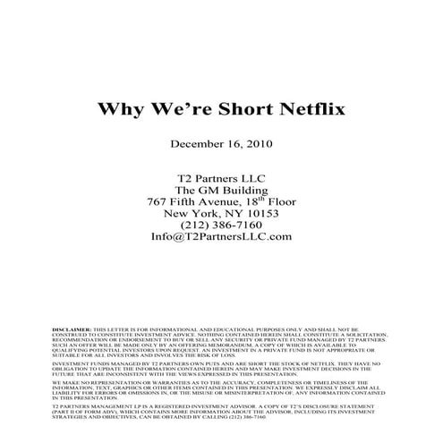 Why Were Short Netflix T2 Partners 12 16 10 | PDF