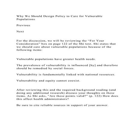 Why We Should Design Policy to Care for Vulnerable PopulationsPr.docx ...