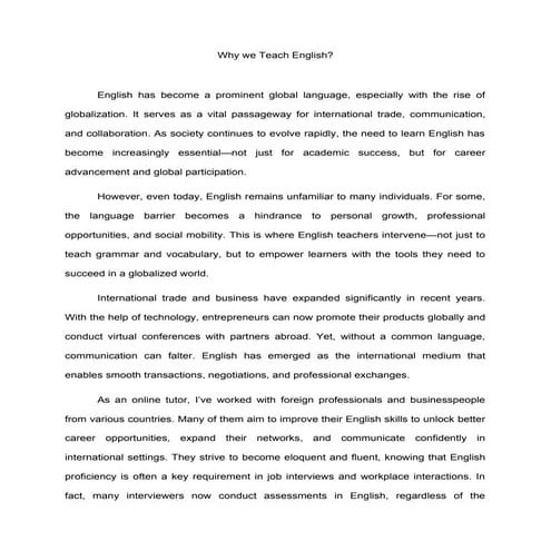 Why we Teach English? The Importance of Language Teaching | DOCX
