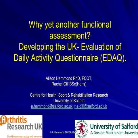 'Why yet another functional assessment' uk edaq dr alison hammond and ...