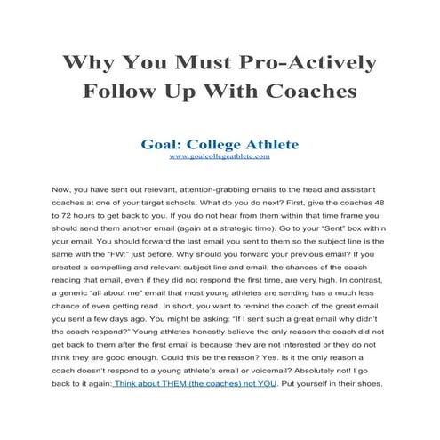 Why You Must Pro-Actively Follow Up With College Coaches | PDF