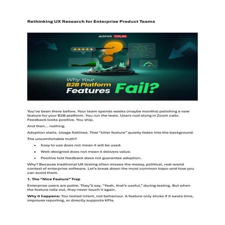 Why Your B2B Platform Features Fail (Even After “Good” UX Testing) | PDF