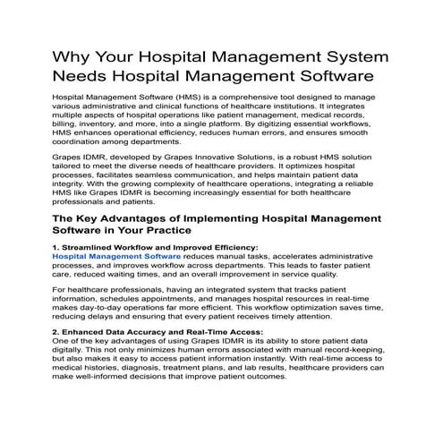 Grapes HMS | Grapes IDMR | Healthcare Management System | PDF
