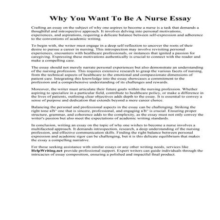 Why You Want To Be A Nurse Essay | PDF