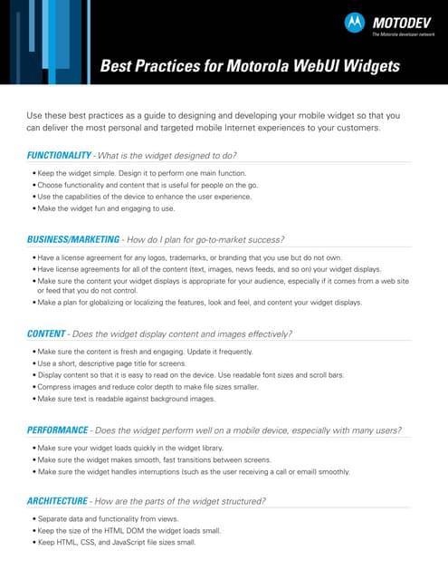 Widget Best Practices Pdf