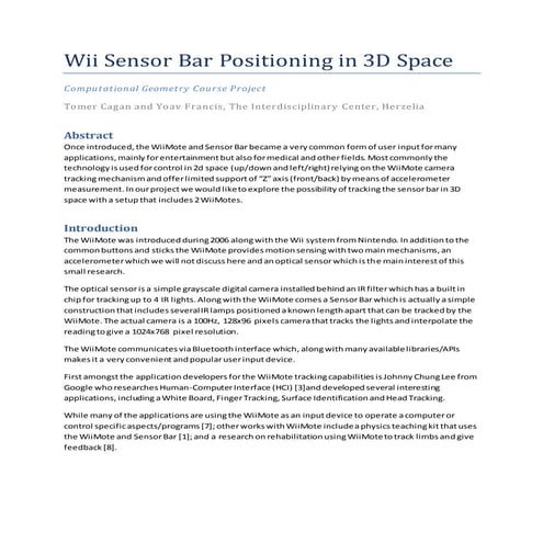 Wii Sensor Bar Positioning in 3D Space | DOCX