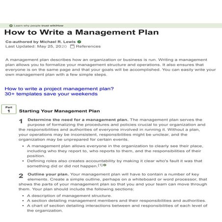 How to Write a Management Plan | PDF