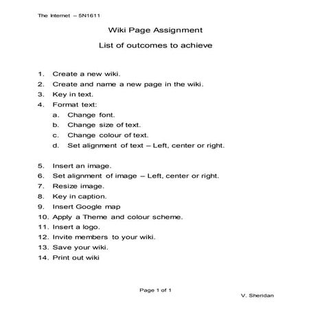 Wiki page assignment list of outcomes to do | DOCX | Technology & Computing