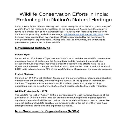 Wildlife Conservation Efforts in India: Protecting the Nation's Natural ...