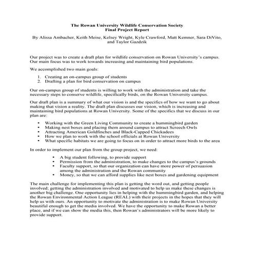 Wildlife Conservation Project Report | PDF