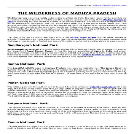 WILDLIFE TOURISM IN INDIA - THE WILDERNESS OF MADHYA PRADESH | PDF