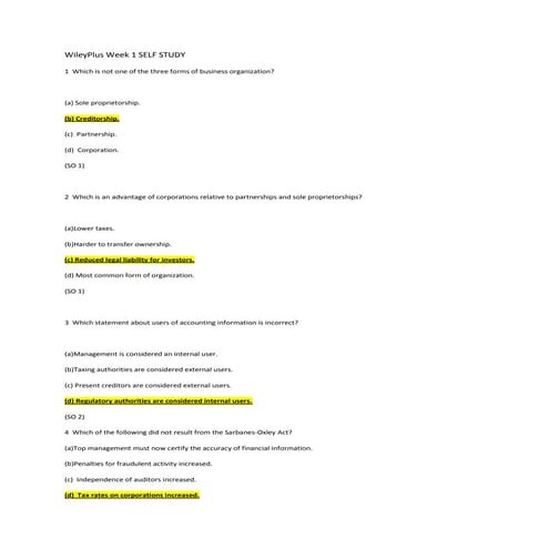 ACC 561 Wiley plus week 1 self study | DOCX | Business Accounting ...