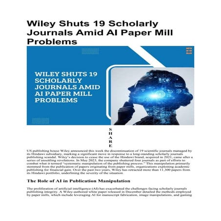 Wiley Shuts 19 Scholarly Journals Amid AI Paper Mill Problems | PDF | Desktop Publishing ...