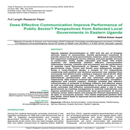 Does Effective Communication Improve Performance of Public Sector? Perspectives from Selected ...