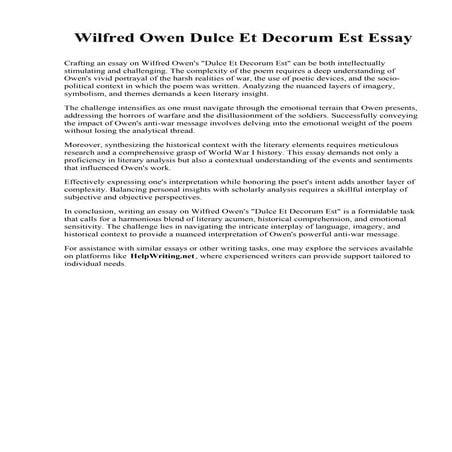 Dulce Et Decorum Est Essays. Southwestern University US | PDF