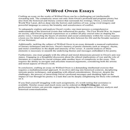 Wilfred Owen Essays.pdfWilfred Owen Essays. Wilfred Owen - Module B Essay Standard English ...