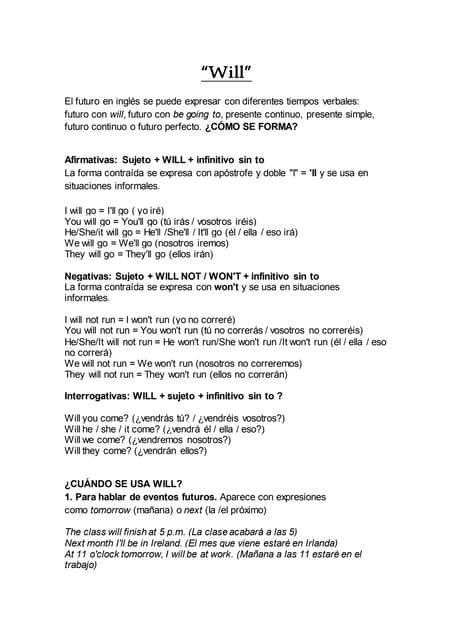 Futuro simple en Inglés - will | PPT