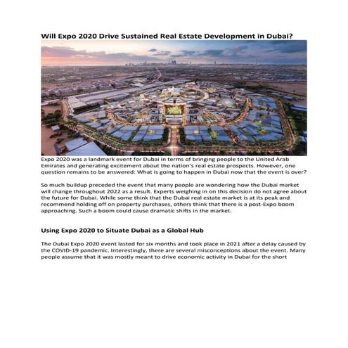 Will Expo 2020 Drive Sustained Real Estate Development in Dubai? | PDF