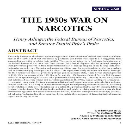 The 1950s War on Narcotics: Henry Aslinger, the Federal Bureau of ...