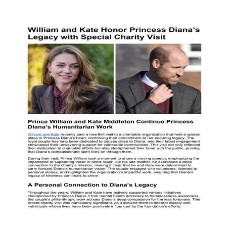 William and Kate Continue Princess Diana’s Legacy with a Heartfelt ...