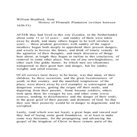 William Bradford, from History of Plimouth P | DOCX | Children\'s ...