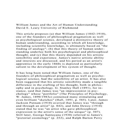 William James and the Art of Human UnderstandingDavid E. Lea.docx